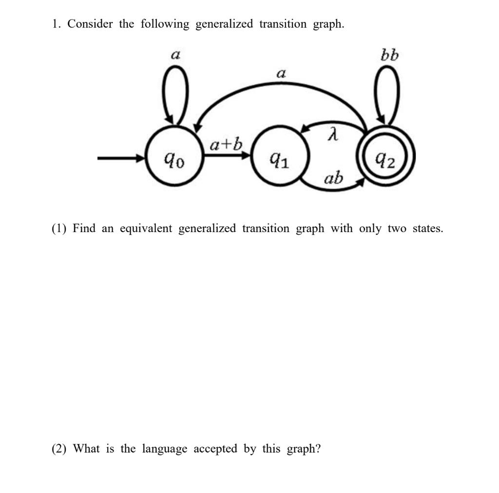 Solved 1. Consider the following generalized transition | Chegg.com