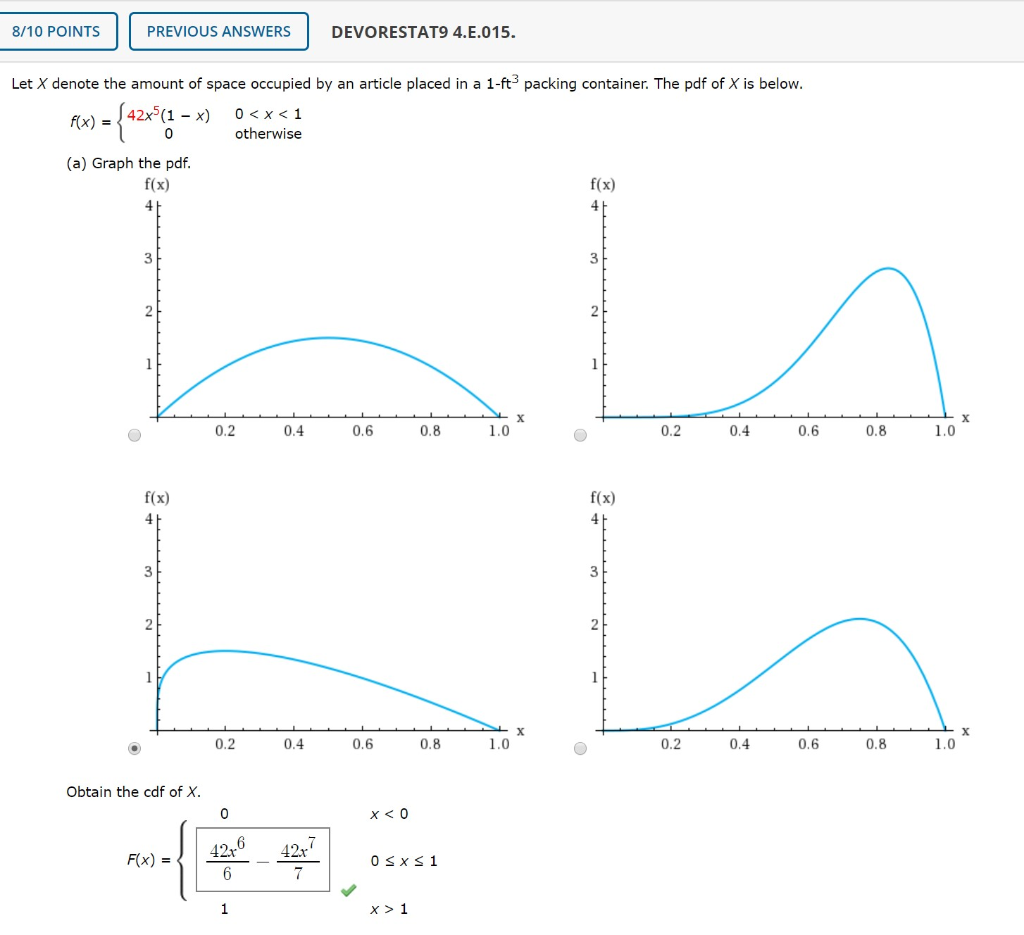 Solved 8/10 POINTS PREVIOUS ANSWERS DEVORESTAT9 4.E.015. Let | Chegg.com