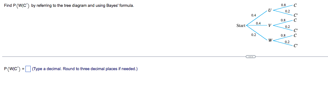 Solved Find P(W∣C′) by referring to the tree diagram and | Chegg.com
