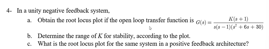 Solved 4- In a unity negative feedback system, a. Obtain the | Chegg.com