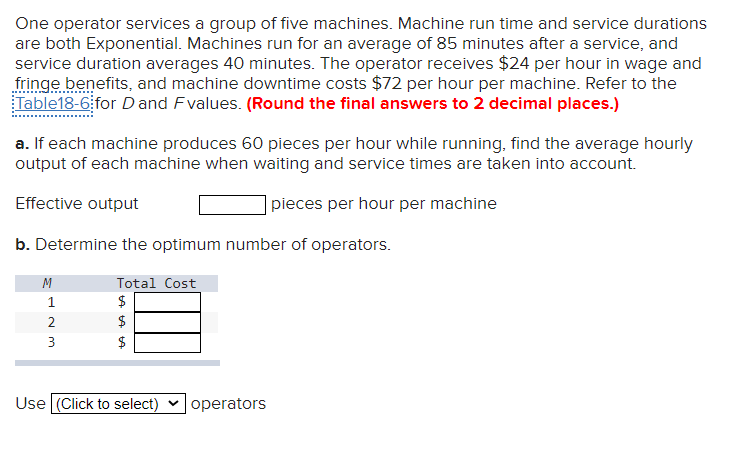 Solved One operator services a group of five machines. | Chegg.com
