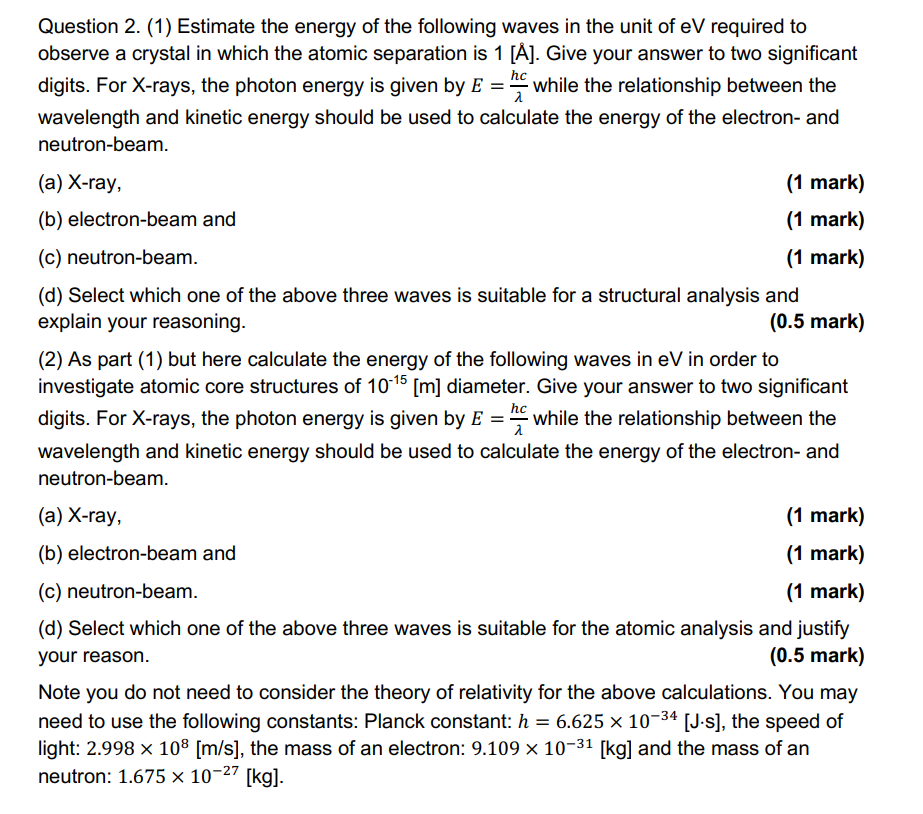 Solved Question 2. (1) Estimate the energy of the following | Chegg.com