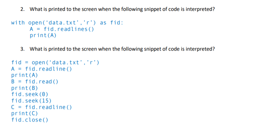 Solved Activity #2: File Handles Assume you have a file | Chegg.com