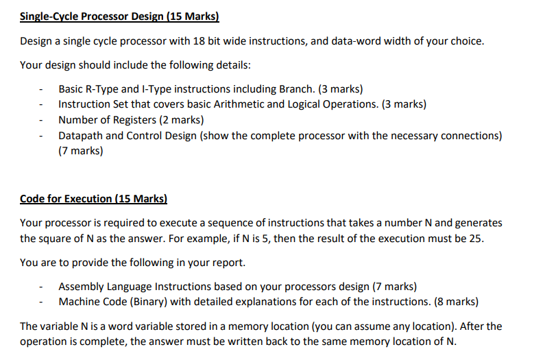 Single-Cycle Processor Design (15 Marks) Design a | Chegg.com