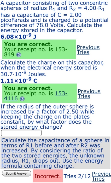 Solved A capacitor consisting of two concentric spheres of | Chegg.com