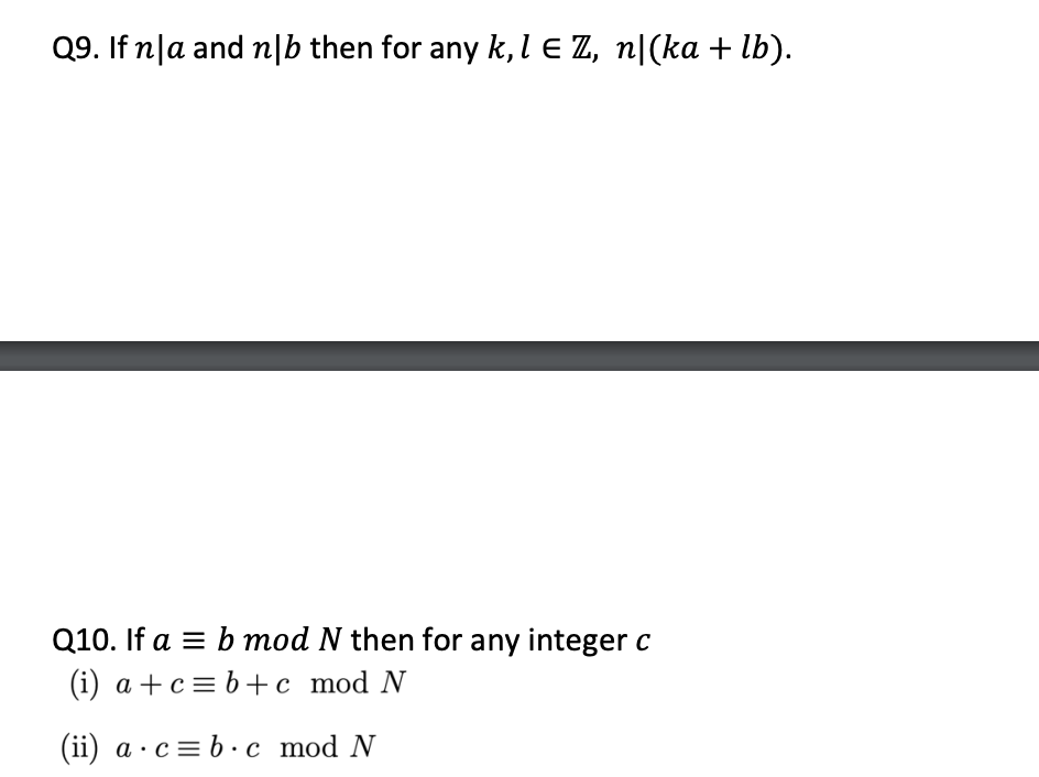 Solved Q9. If nſa and n|b then for any k,le Z, n|(ka + lb). | Chegg.com