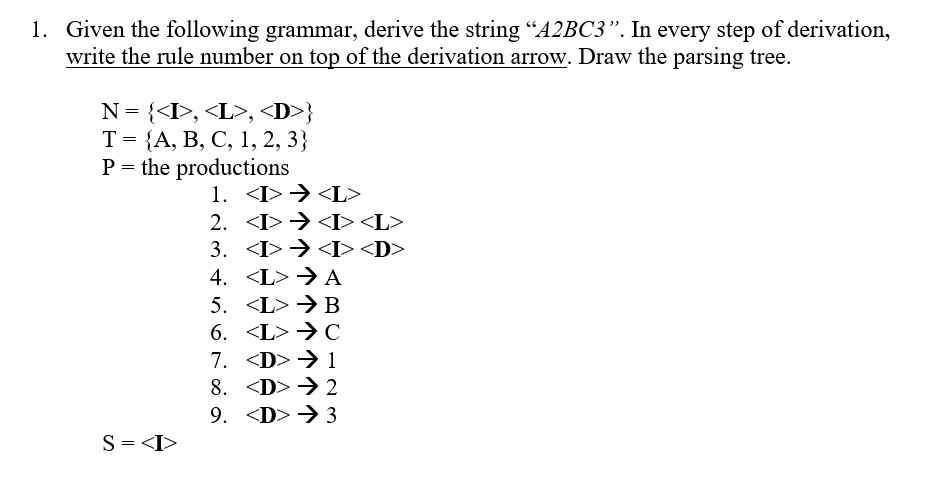 Solved Given the following grammar, derive the string " | Chegg.com