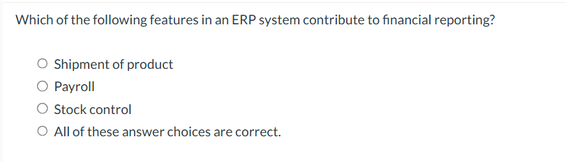 Solved Which of the following features in an ERP system | Chegg.com