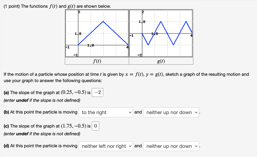 Solved (1 point) The functions f(t) and g(t) are shown | Chegg.com