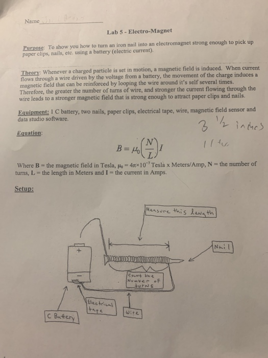 Solved Name Lab 5 -Electro-Magnet Purpose: To show you how | Chegg.com