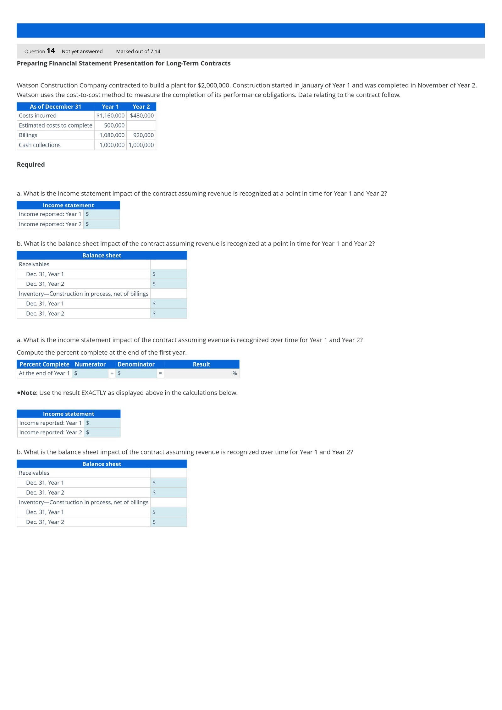 Solved Watson Construction Company contracted to build a | Chegg.com