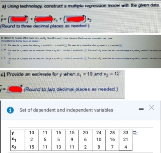 Solved a) Using technology, construct a multiple regression | Chegg.com