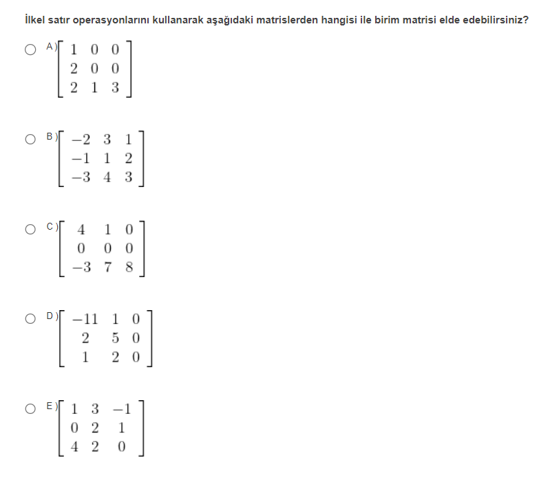 Solved İkel satır operasyonlarını kullanarak aşağıdaki | Chegg.com