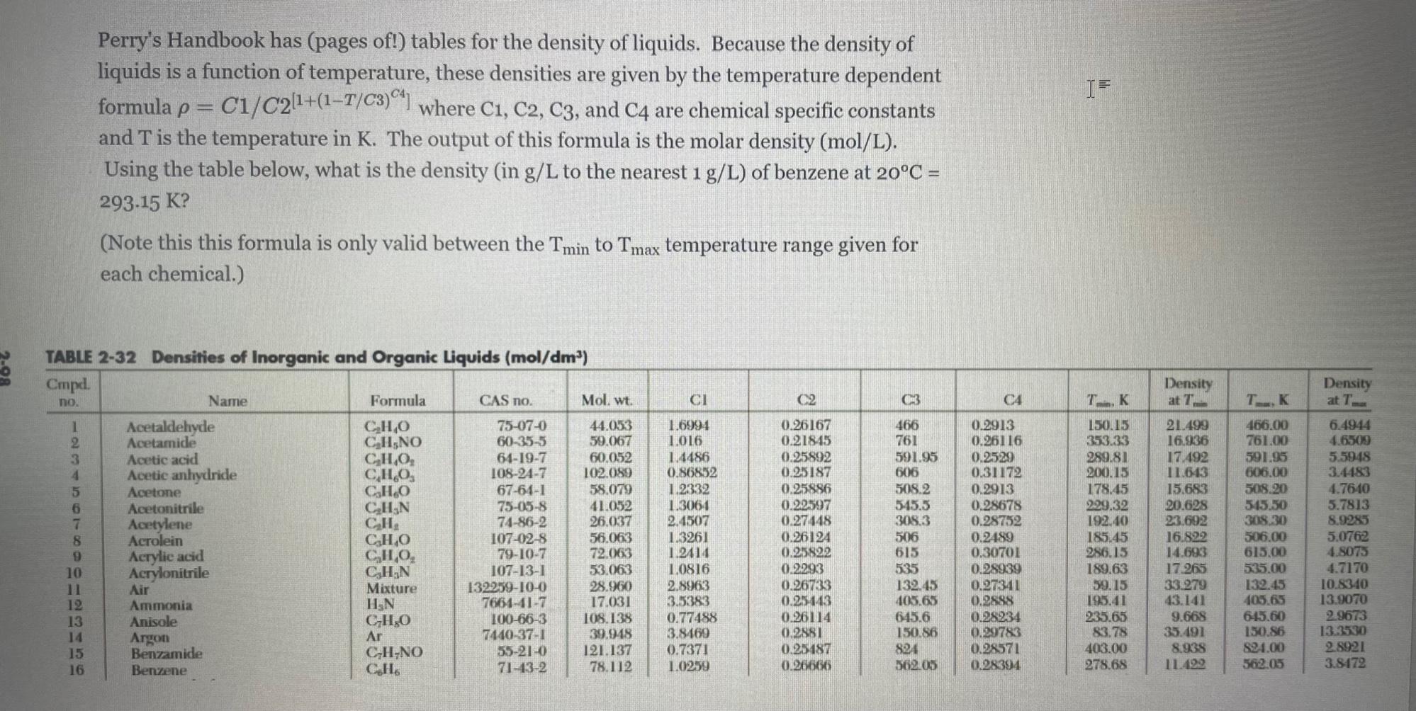 Solved Perry's Handbook has (pages of!) tables for the | Chegg.com