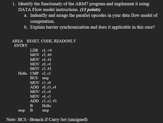 Solved 1. Identify the functionaly of the ARM7 program and | Chegg.com