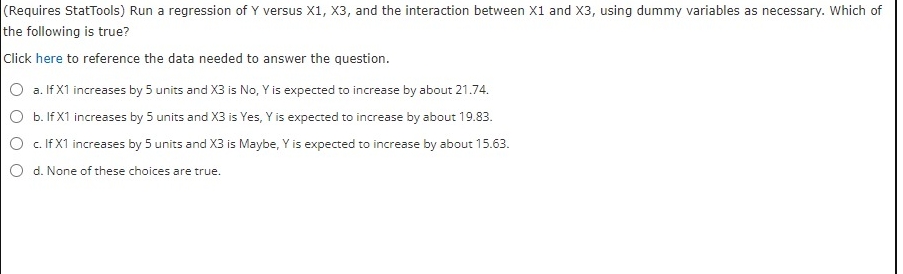 (Requires StatTools) ﻿Run a regression of Y ﻿versus | Chegg.com