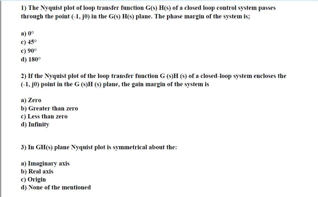 Solved 1) The Nyquist plot of loop transfer function | Chegg.com