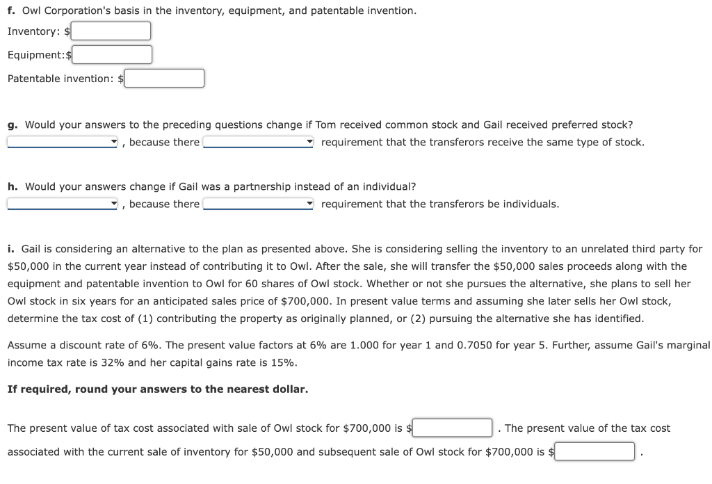 Problem 18-27 (LO. 1, 2) Tom and Gail form Owl | Chegg.com