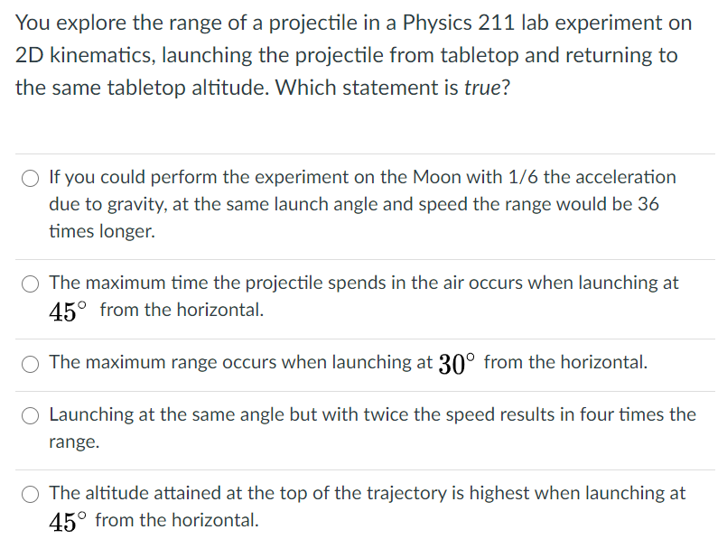 Solved You explore the range of a projectile in a Physics | Chegg.com
