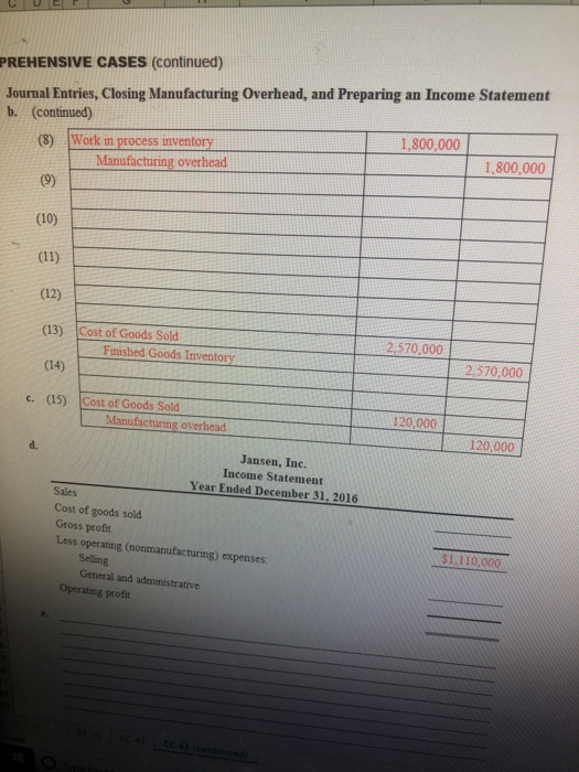 Solved 43. Journal Entries, Closing Manufacturing Overhead, | Chegg.com
