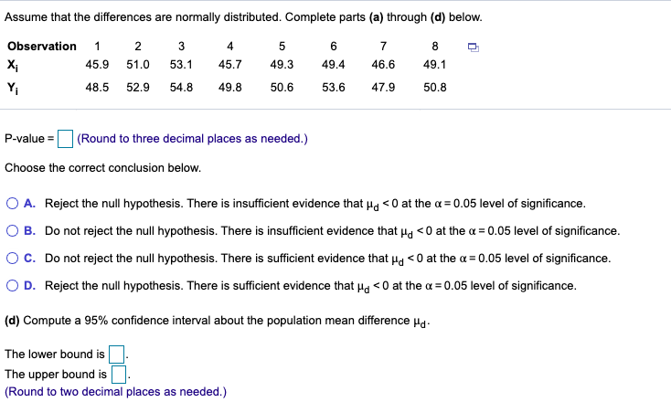Solved --> b) Also Compute d-bar and sd (round to | Chegg.com
