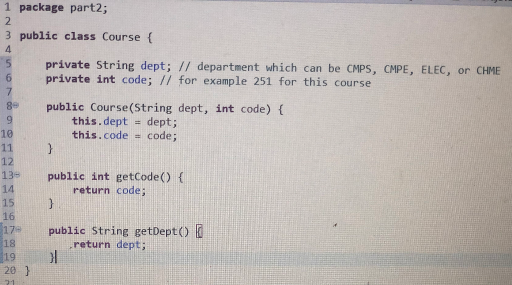 Solved 1 package part2; 2 3 public class Course { 4 5 | Chegg.com