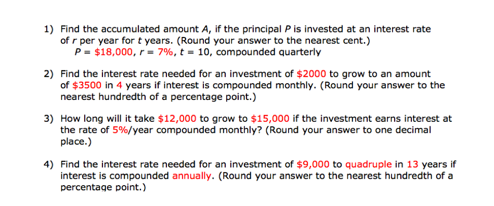 Solved 1) Find the accumulated amount A, if the principal P | Chegg.com