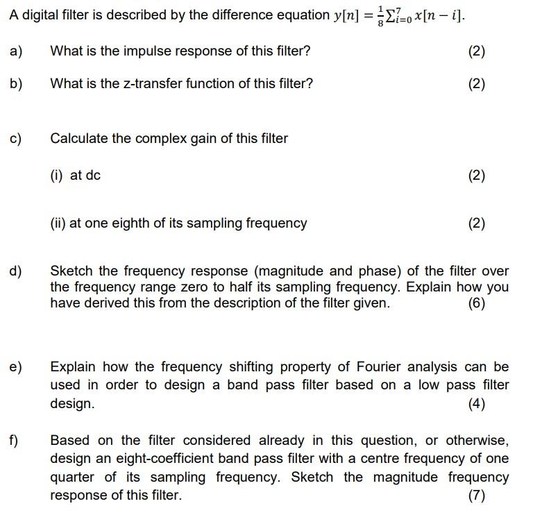 Solved A digital filter is described by the difference | Chegg.com