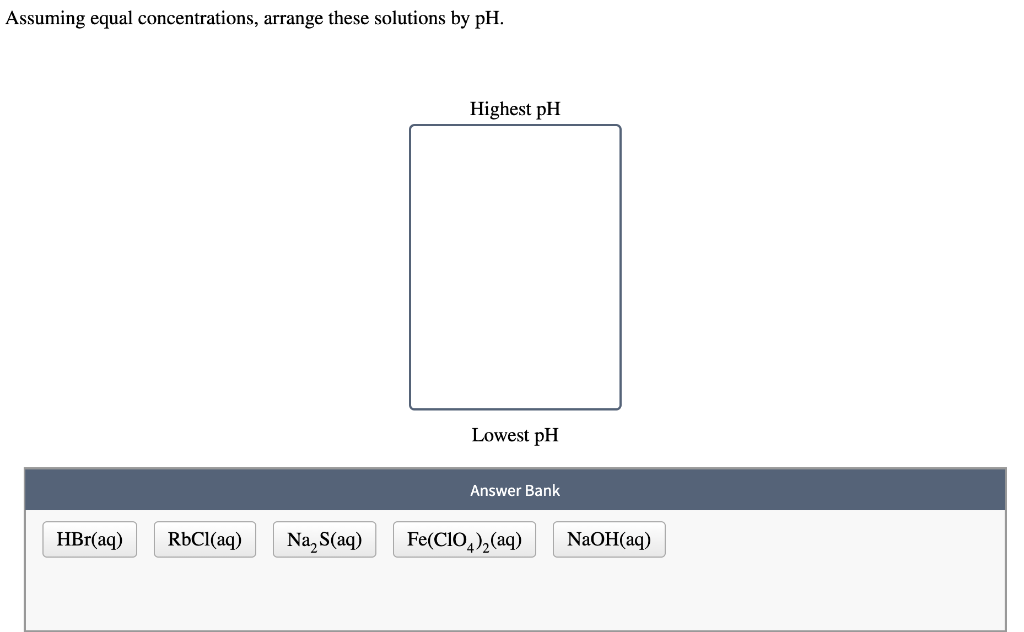Solved Assuming equal concentrations, arrange these | Chegg.com