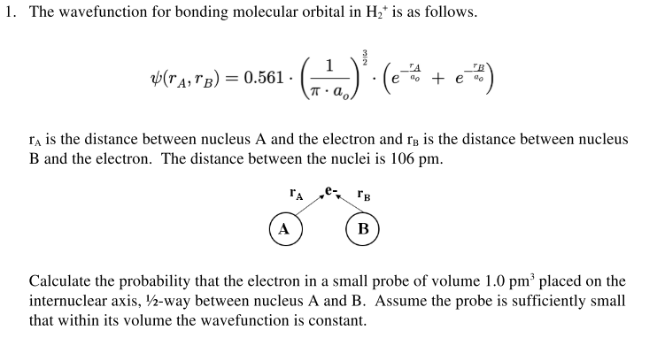 Solved 1. The wavefunction for bonding molecular orbital in | Chegg.com