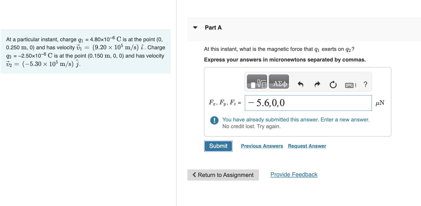 Solved At a particular instant, charge q1=4.80×10−6C is at | Chegg.com