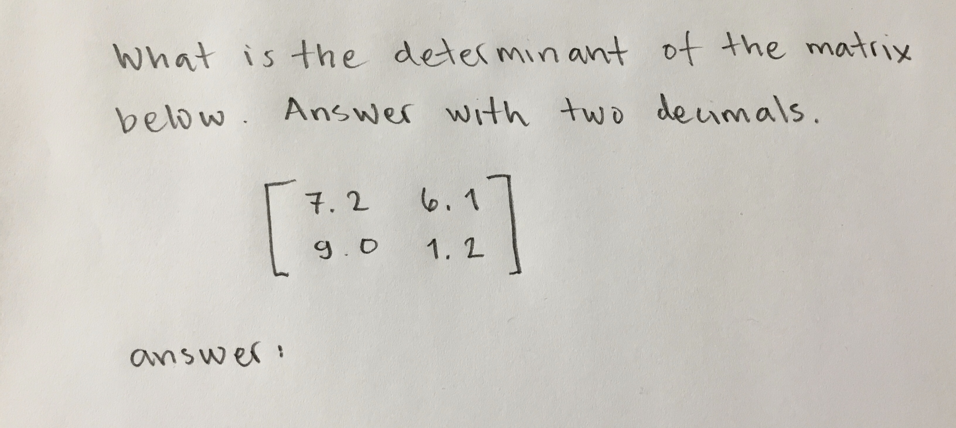 Solved What is the determinant of the matrix below. Answer | Chegg.com