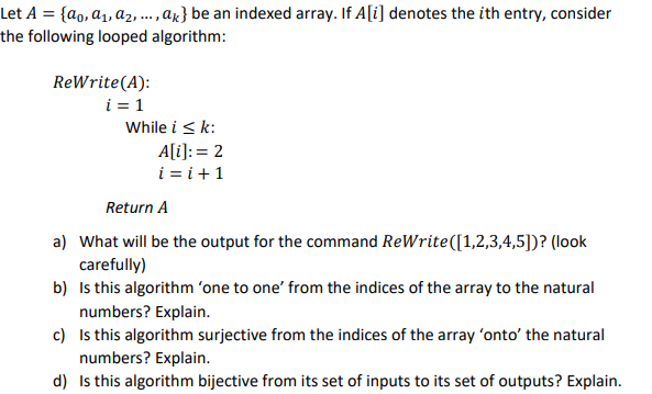 Solved Let A = {ao, az, az, ..., Ak} be an indexed array. If | Chegg.com