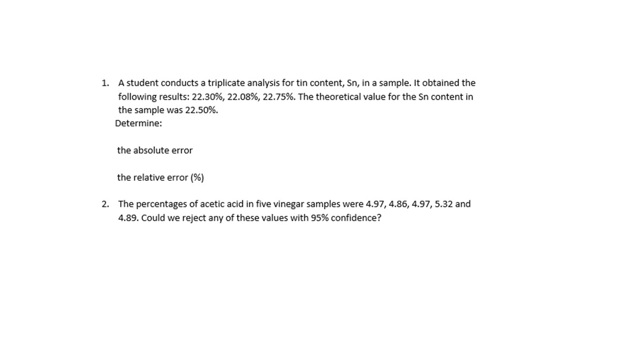 Solved A student conducts a triplicate analysis for tin | Chegg.com
