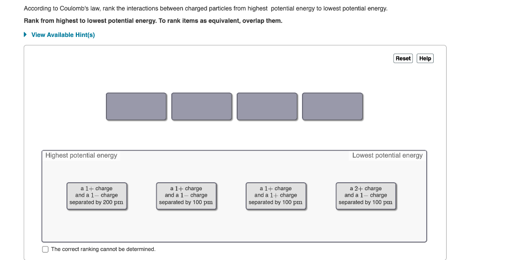 Solved According to Coulomb's law, rank the interactions | Chegg.com