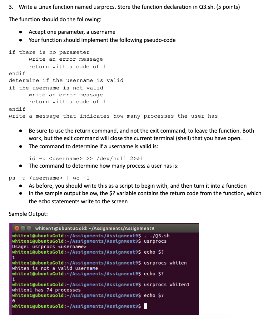 Solved 3. Write a Linux function named usrprocs. Store the | Chegg.com