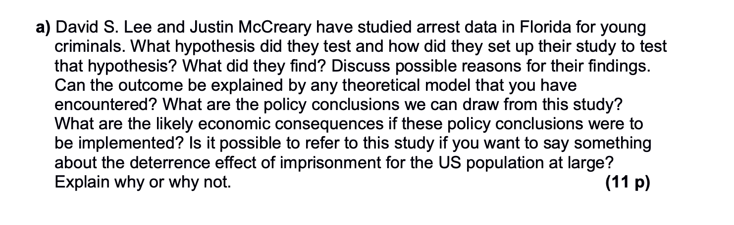 Solved a) David S. Lee and Justin McCreary have studied | Chegg.com