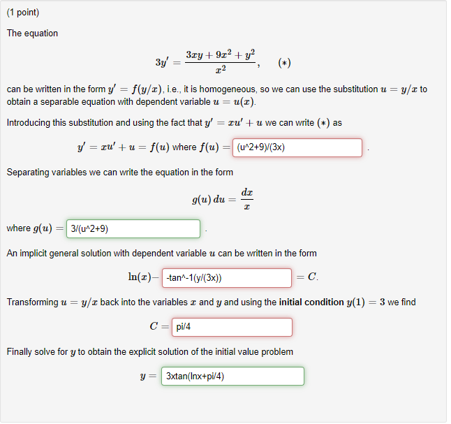 Solved (1 point) The equation 3y′=x23xy+9x2+y2, can be | Chegg.com