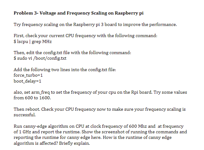 Solved Problem 3- Voltage and Frequency Scaling on Raspberry | Chegg.com