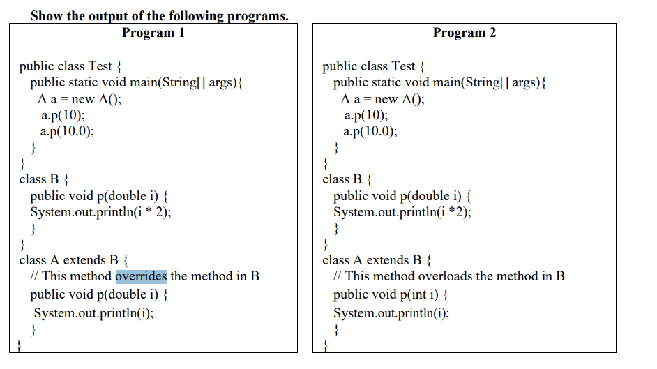 Solved Show the output of the following programs. Program 1 | Chegg.com