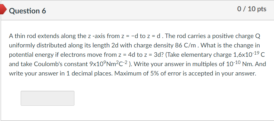 Solved Question 6 0 / 10 pts A thin rod extends along the | Chegg.com