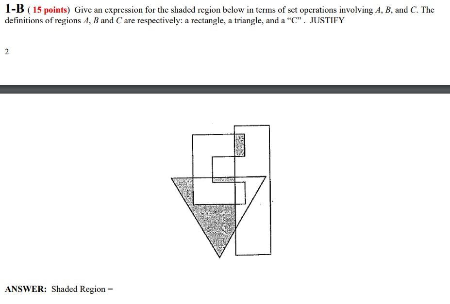 Solved 1- B ( 15 points) Give an expression for the shaded | Chegg.com Solved 1- B ( 15 points) Give an expression for the shaded | Chegg.com