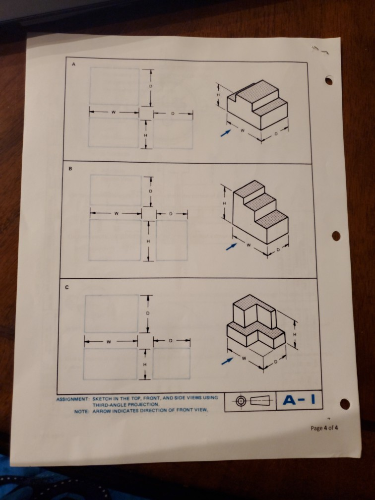 Solved complete the three view drawings for each of the | Chegg.com