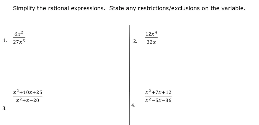 Solved Simplify the rational expressions. State any | Chegg.com