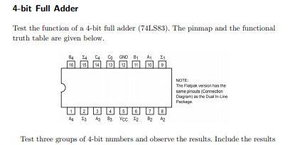 Solved 4-bit Full Adder Test the function of a 4-bit full | Chegg.com