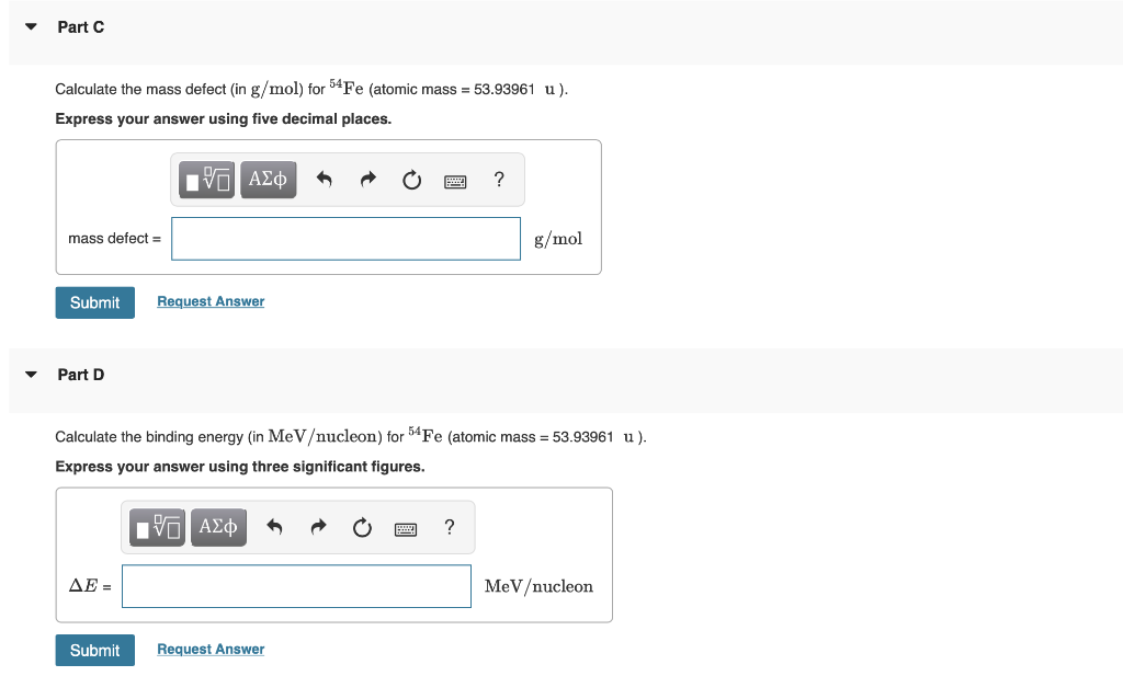 Solved Part A Calculate the mass defect (in g/mol) for 50 Cr | Chegg.com