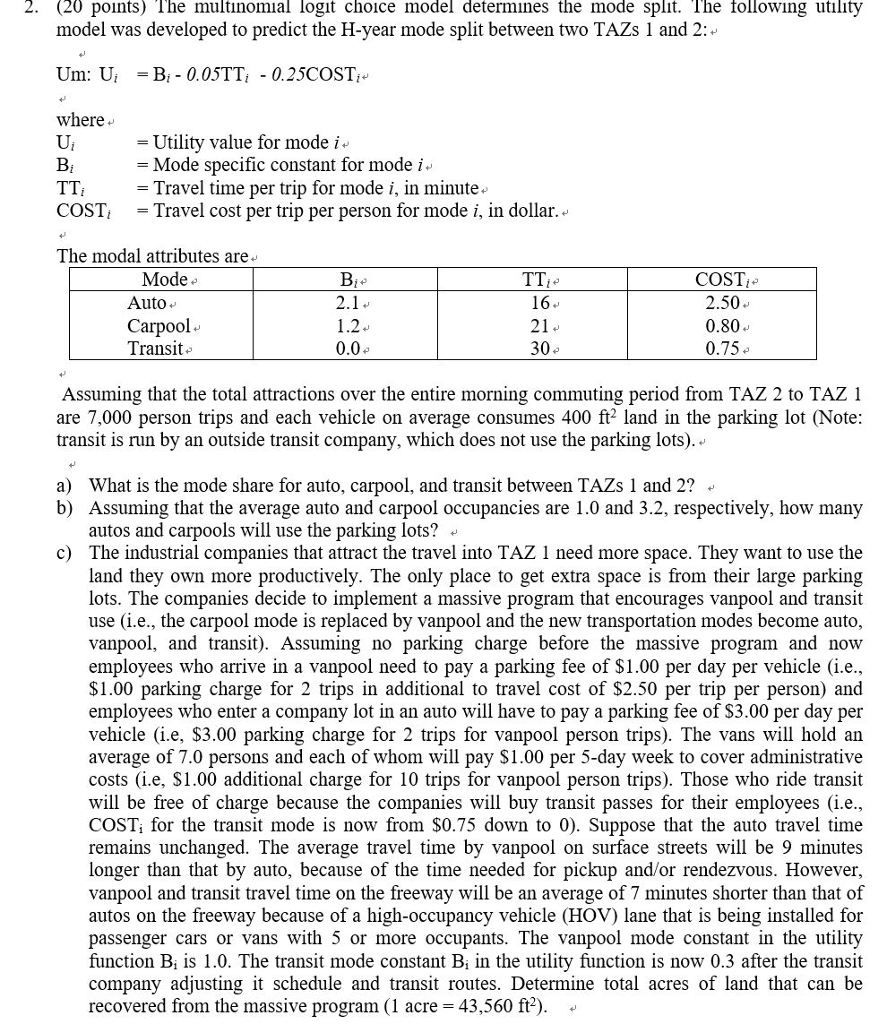 2. (20 points) The multinomial logit choice model | Chegg.com