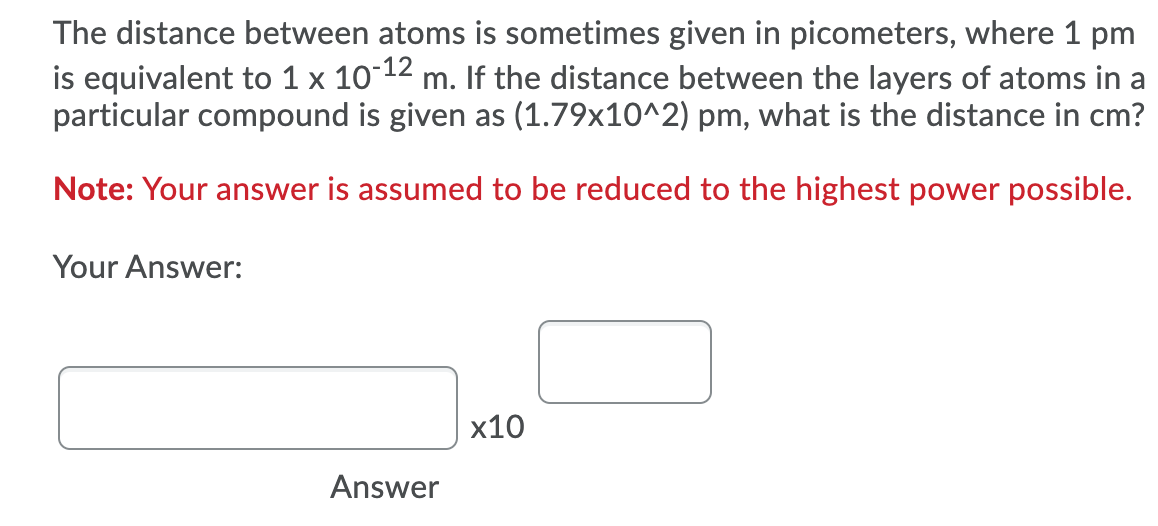 Solved The distance between atoms is sometimes given in | Chegg.com