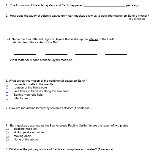Solved 1. The formation of the solar system and Earth | Chegg.com