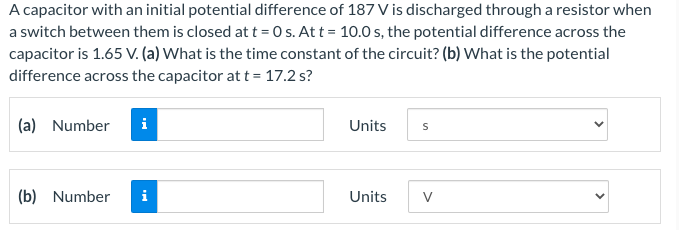 Solved A capacitor with an initial potential difference of | Chegg.com